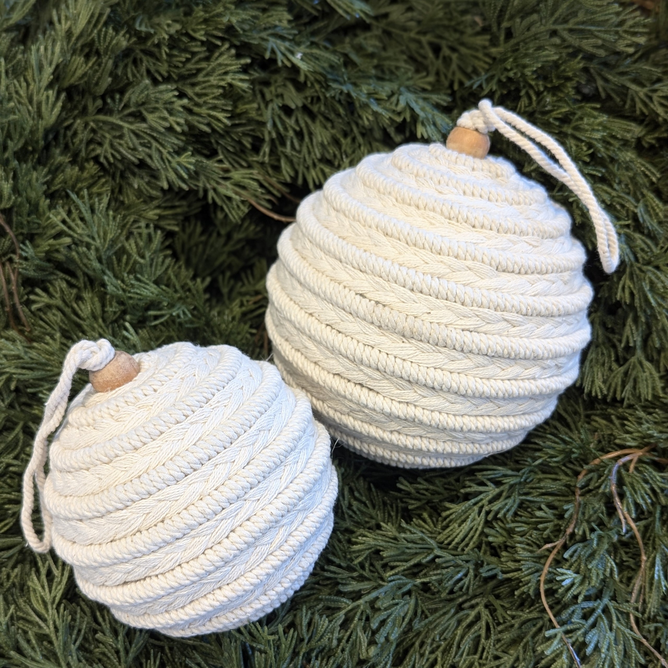 Braided Cotton Cream Ornaments | Finch + Fern