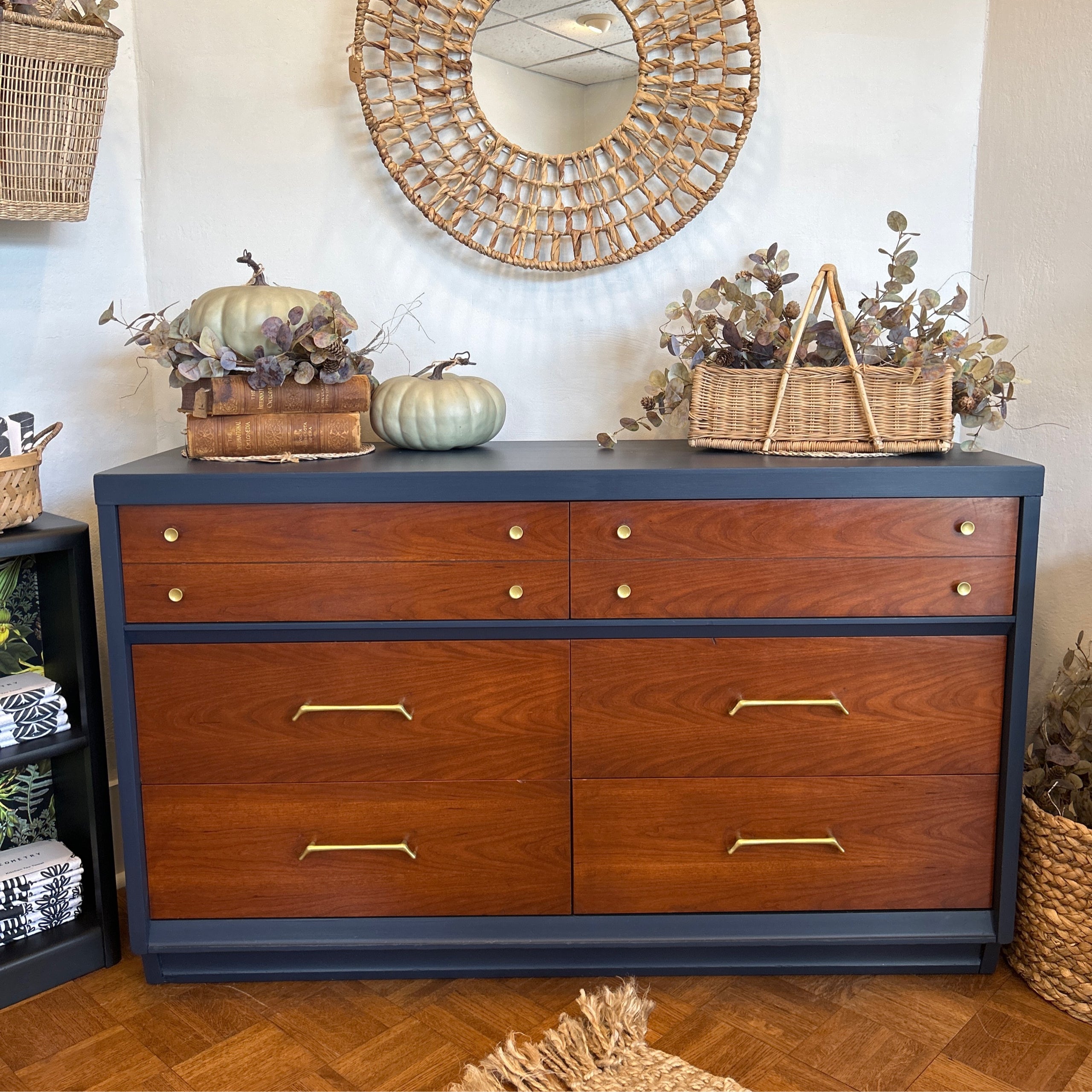 Midnight Blue and Tan Mengel Lowboy | Finch + Fern