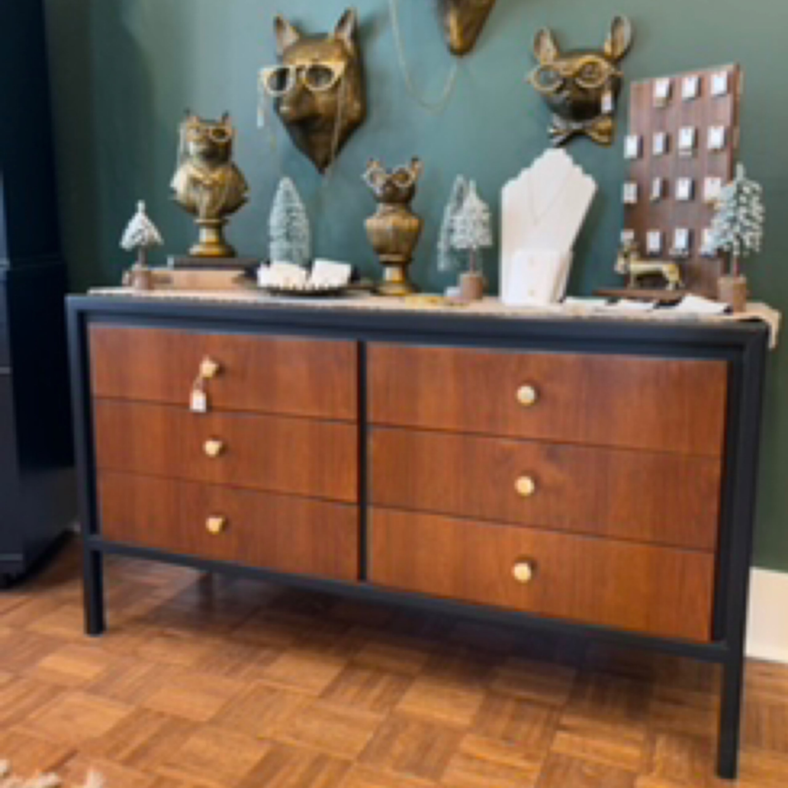 Mid Century Black & Tan 6 drawer lowboy | Finch + Fern